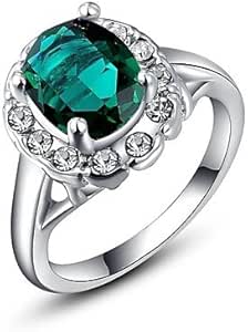 Amazon.com: 18K White Gold Plated Emerald Green/Blue/Purple/Blace Stone Ring Elegant Jewelry CZ ...