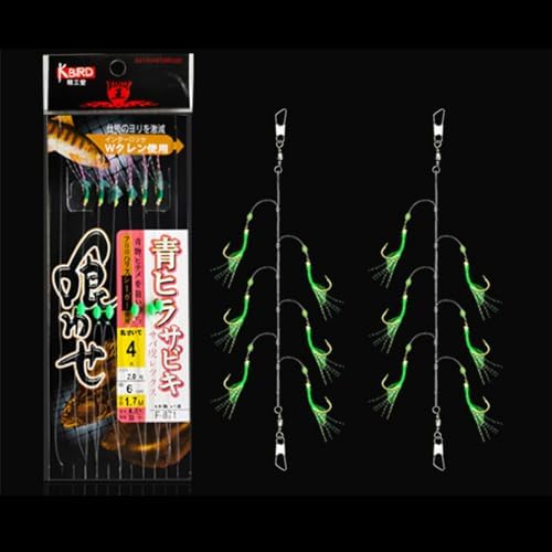 JTKREW 4pcs Mackerel Feather Rig Pre-tied with Glow Beads Bionic Bait ...