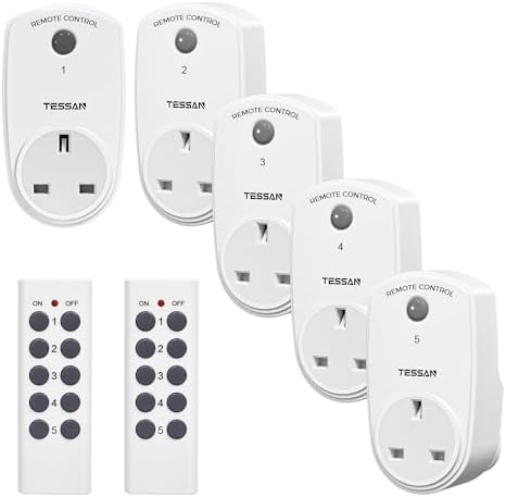 Remote Control Plug Sockets UK 5 Pack, TESSAN Wireless Electrical Plug ...