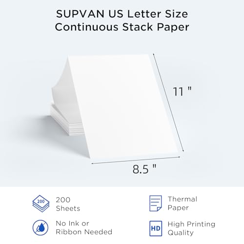 Snapklik.com : SUPVAN T200M US Letter Size 8.5 X 11 Thermal Paper