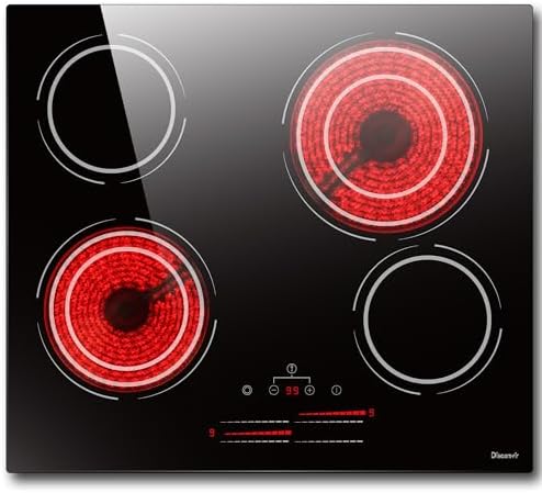 Disaenvir Ceramic Hob 4 Zone, 6600W Electric Hob Built in 4 Burners ...