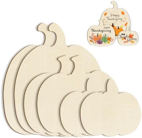 Amazon.com: Whaline 3Pcs Unfinished Pumpkin Wooden Cutout with Natural ...
