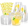 Amazon.com: Whaline 100 Pcs Lemon Disposable Plastic Cups with Lids and ...