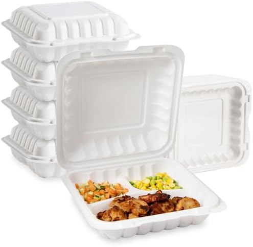 Amazon.com: Hushee 60 Pcs Foam Hinged Lid Containers 3 Compartment Food ...