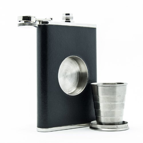 ZIGLY Hip Flask with a Built-in Collapsible Shot Glass - (Black)-8 Oz ...