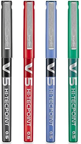 Pilot V5 Liquid Ink Rollerball 0.5mm Tip - Black/Blue/Red/Green (Pack ...