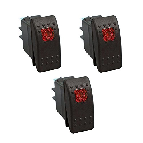 Snapklik.com : XT AUTO 12V 20 Amp 3pins Red Light Rocker Switch Kit 3-pack