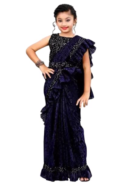 Buy MODERN SENSETIONAL KIDS SAREE/GIRLS SAREE |5-6 Years|- BLUE ...