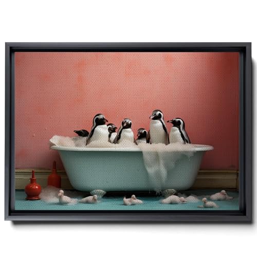 Amazon.com: Penguins in a Vintage Bathtub, Cottage Green Bath, Penguin ...