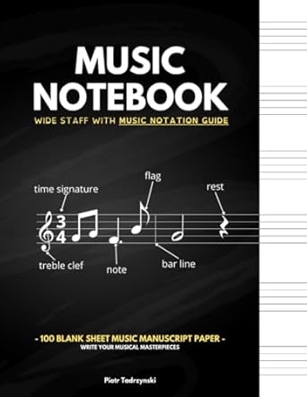 Music Notebook Wide Staff with Music Notation Guide: 100 Blank Sheet ...