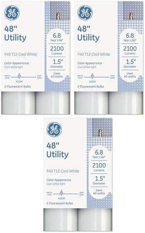 GE Lighting (6 Tubes) GE F40T12 Fluorescent Bulbs, 48 inch Linear ...