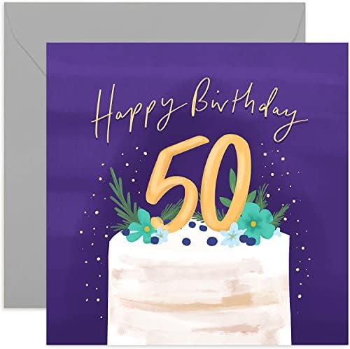 Amazon.com : Old English Co. Happy 50th Birthday Cake Card - Floral ...