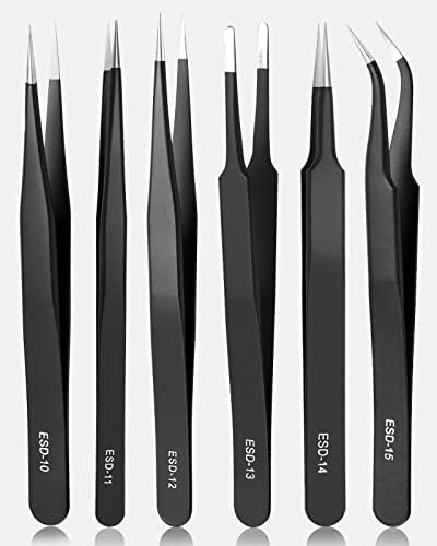 11 Pcs Precision Tweezers Set, ESD Anti-Static Tweezers Set, Stainless ...