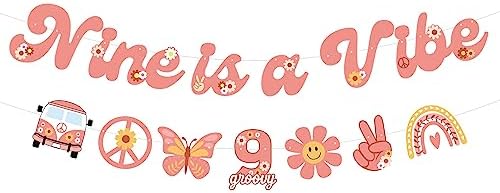 Amazon.com: Nine is A Vibe banner Groovy 9th Birthday Decorations ...