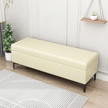 Long Storage Ottoman Bench, PU Leather Upholstered Shoe Bench with ...