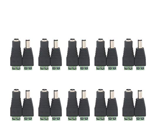 VCE (10 Pairs) 2.1x5.5mm DC Power Cable Jack Adapter for CCTV Camera ...