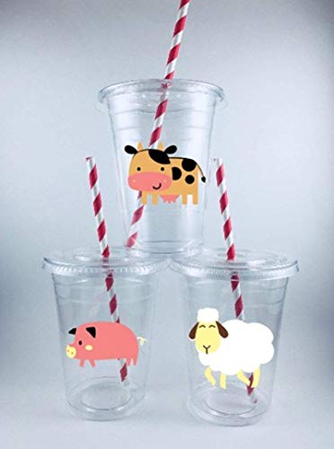 Amazon.com: Farm Animals Party Cups Set of 12 With Lids Straws ...