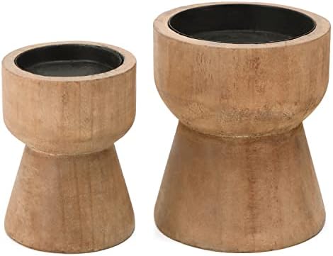 Amazon.com: Pillar Candle Holder Farmhouse Decor - Romadedi Rustic Set ...