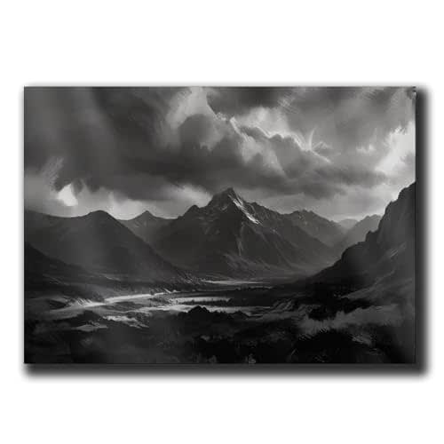 Amazon.com: Mountain Print, Black and White Nature Art, Landscape Wall ...