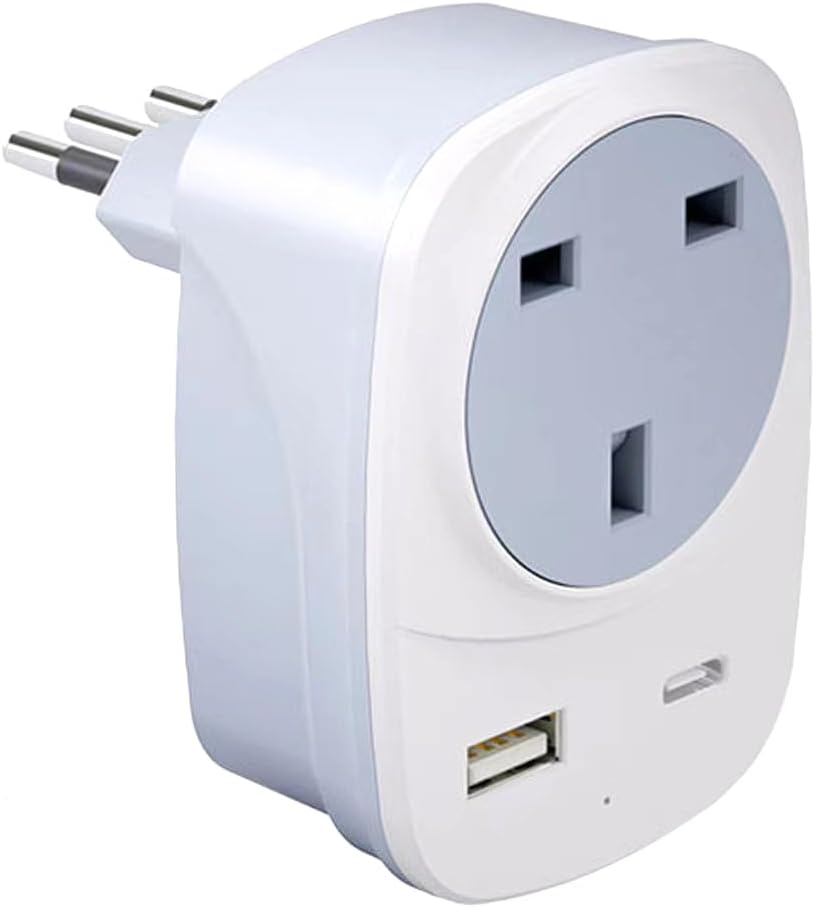 UK to European Schuko Travel Adapter with 1 USB A 1 USB C Grounded EU ...