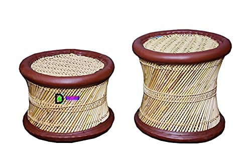 Priyansh Mudda House Handmade Sarkanda Wooden Muddi/Stool (Wood,Brown ...