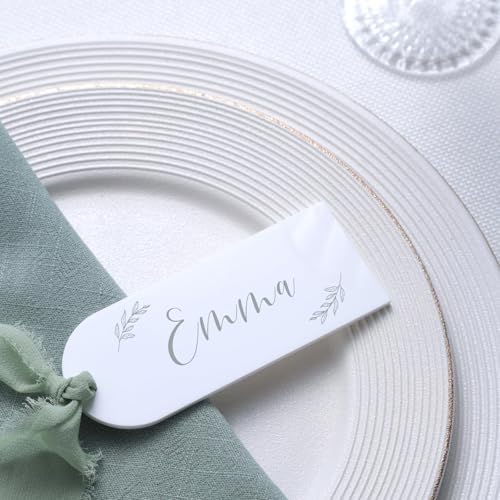 Amazon.com: UNIQOOO 20 Pcs White Acrylic Place Cards, 3.9x1.6 inches ...