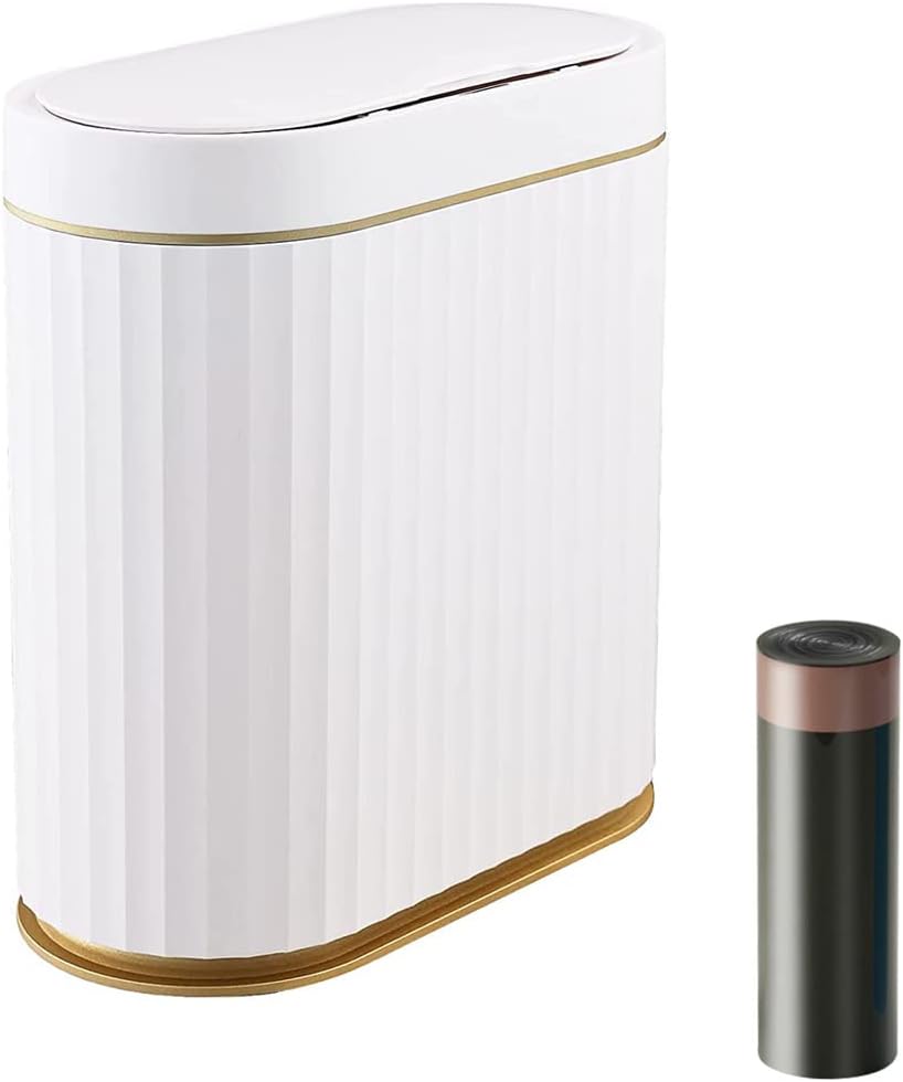 Smart Trash Bin with Lid for Bathroom, 9 Liter Slim Automatic Garbage ...