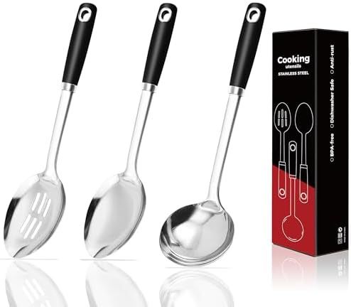 Amazon.com: IOCBYHZ Cooking Spoon Set, 2Pcs 14.7" Stainless Steel Large ...