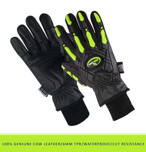 RIG-DEX Heavyduty Impact Safety Leather Gloves, Waterpoof Winter Gloves ...