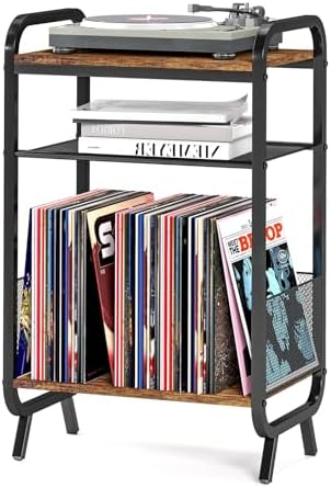 Amazon.com: ThreeHio Record Player Stand, Turntable Stand with Vinyl ...