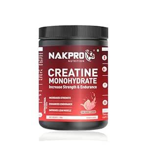 NAKPRO Micronised Creatine Monohydrate Powder 100g Jar, Pink Guava | 3g ...