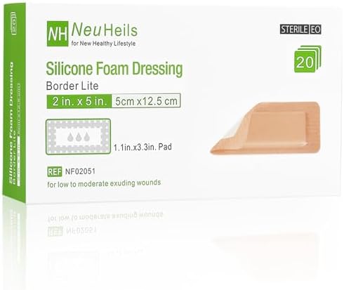 Amazon.com: NeuHeils Silicone Foam Dressing Border Lite 2''x5'', 20 ...
