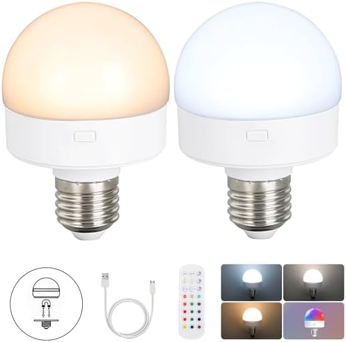 Bailoch 2 Pack Rechargeable Battery Operated Light Bulbs with Remote ...