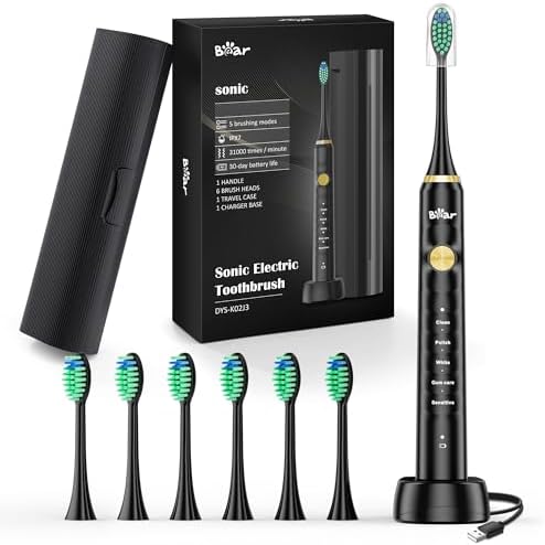 Amazon.com: Bear Electric Toothbrush, Sonic with 6 Brush Heads & Travel Case, Electric ...