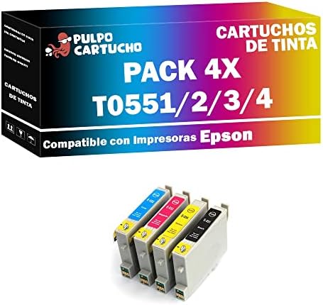 Pulpo Cartucho - Pack de 4 Cartuchos de Tinta T0551/T0552/T0553/T0554 ...