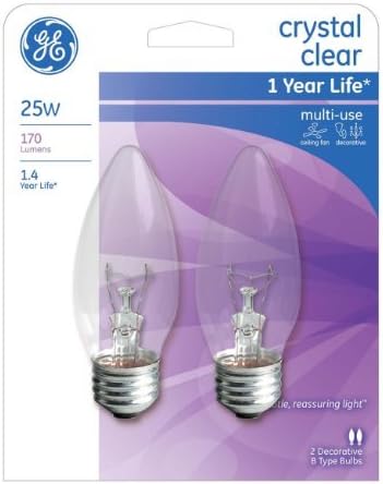 GE 25 Watt B Type Crystal Clear Multi-Use Light Bulbs 170 Lumens 2-Pack ...