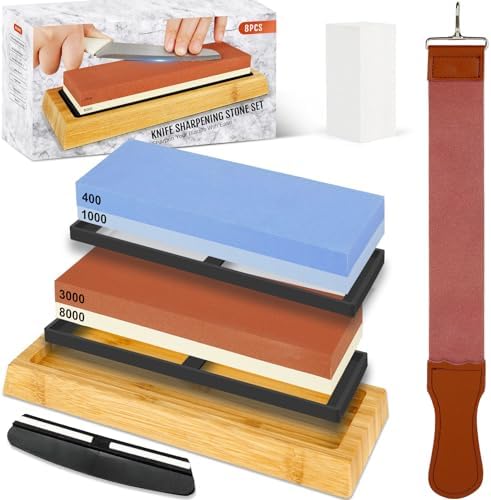 S SATC Whetstone Knife Sharpener, Grit 400/1000/3000/8000 Knife ...