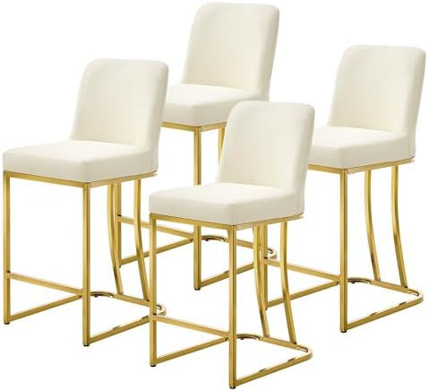Amazon.com: PHI VILLA White and Gold Bar Stools Set of 4 - Modern Metal ...