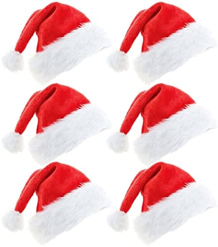 Amazon.com: COOLJOY 6 Pack Plush Santa Hat, Traditional Red and White ...