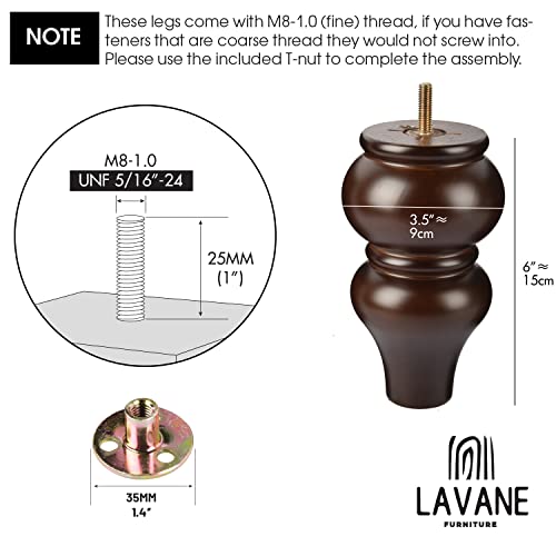 La Vane 6 inch / 15cm Wooden Furniture Legs, 4PCS Walnut Soild Wood ...