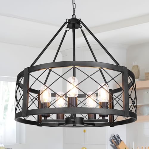 KMaiPem 5-Light Vintage Black Chandelier, 20'' Modern Farmhouse Dining ...