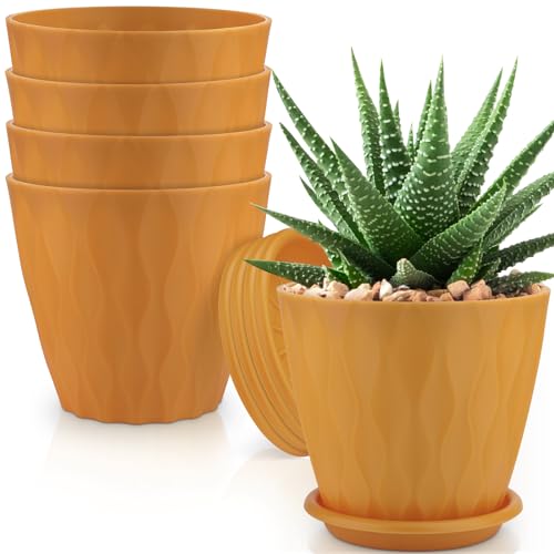 Snapklik.com : YNNICO 6 Inch Plant Pots, 5 Pack Flower Pots Outdoor ...
