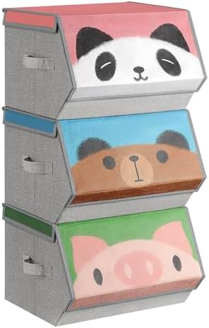 SONGMICS Kids Storage Organisers, Set of 3, Stackable Toy Organiser ...