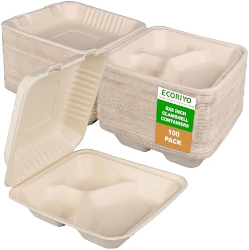 Amazon.com: ECORIYO 3 Compartment To Go Containers with Lids 8 * 8 ...