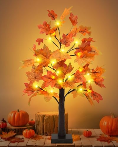 Amazon.com: Beterzack 24 Inch 24 LED Artificial Fall Lighted Maple Tree ...
