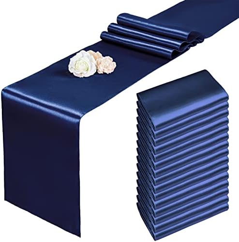 15 Pack Navy Blue Satin Table Runners 12 x 108 Inch Long Table Runners ...