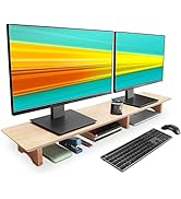 Aothia Dual Monitor Stand Riser,Wooden Desktop Organizer Stand with ...