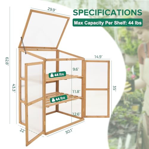 EAGLE PEAK Garden Cold Frame Greenhouse with Adjustable Shelves, 30 ...