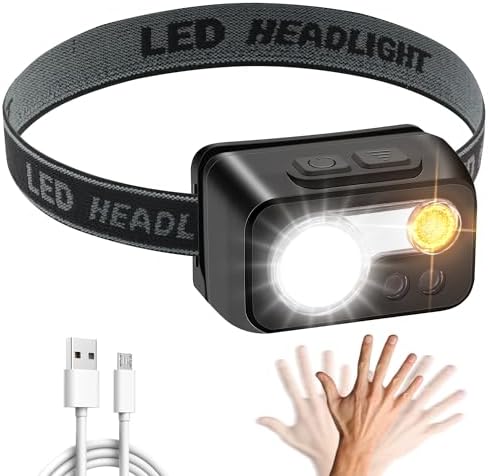 Head Torch Rechargeable, LED Head Torch Camping with 3 Modes & Sensor ...