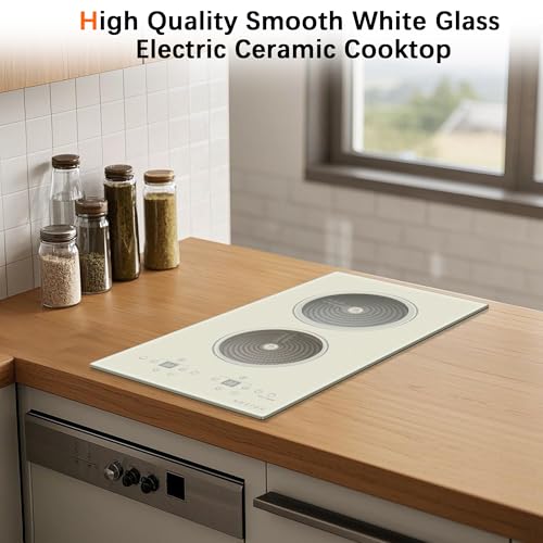 Noxton 2 Burners Electric Cooktop, Warm White Glass Electric Stove 110V ...
